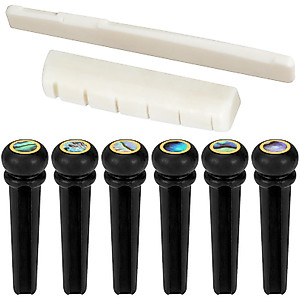 Blisstime 6 String Acoustic Guitar Bone Bridge Saddle and Nut and 6pcs Ebony Guitar Bridge Pins