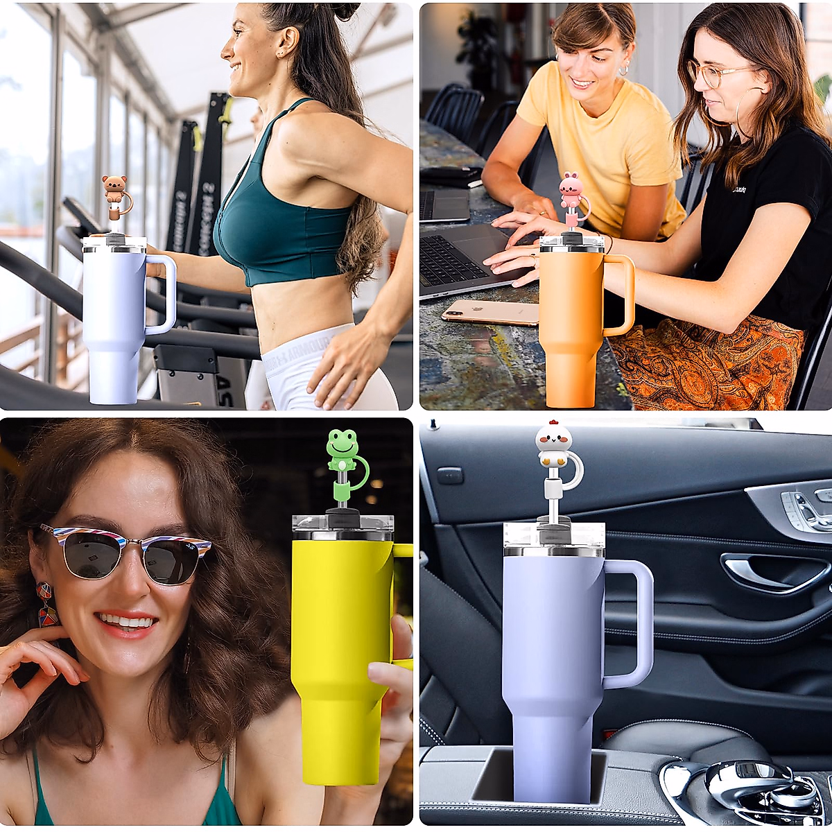 5Pcs 0.4In Animals Straw Cover for Stanley Cup,Food Grade Silicone Stanley Straw Topper Compatible with Stanley 30&40 Oz Tumbler with Handle,Reusable Stanley Cup Straw Cover (5Pc animals straw cover)