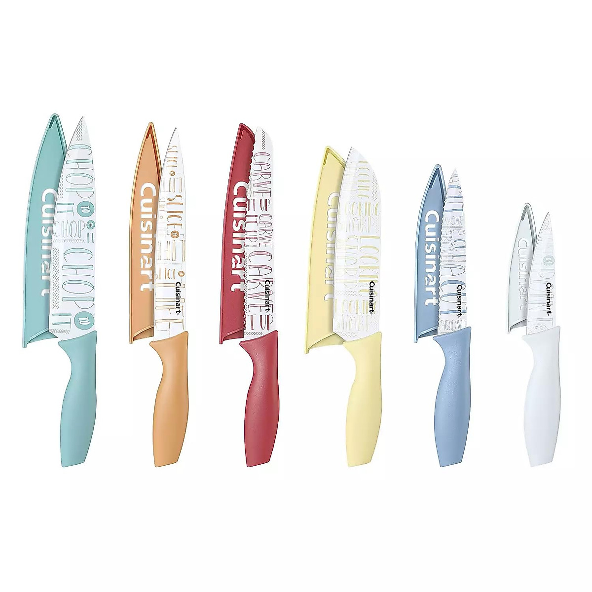 Cuisinart Knife Set, 12pc Cermaic Knife Set with 6 Blades & 6 Blade Guards, Lightweight, Stainless Steel, Durable & Dishwasher Safe (Words All Over), C55-12