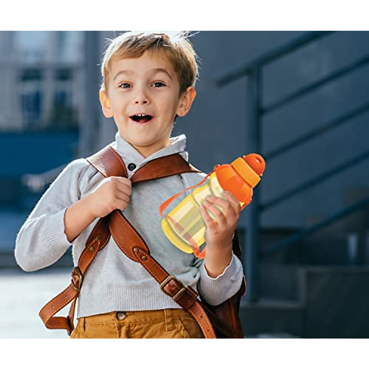 4- pack Kids Water Bottle with Straw for School 13 oz Spill Proof Sippy Cup Flip Top Lid Small Cute Toddler Water Bottle- Bulk Reusable for Trips, Lunch, Day Cares Carry Strap Multi-color BPA Free