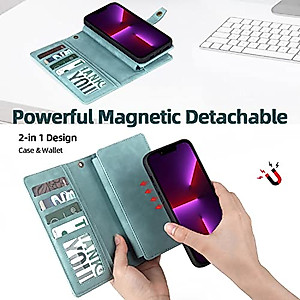 TwoHead for iPhone 11 Wallet case with Card Holder & Detachable Magnetic iPhone 11 case, PU Leather iPhone 11 case Wallet for Women/Men,Wallet Phone Case with Wrist Strap & Money Pocket(Blue)