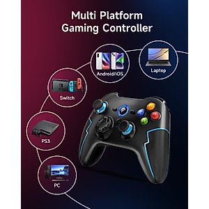 EasySMX 2.4G Wireless Controller for PS3, PC Gamepads with Vibration Fire Button Range up to 10m Support PC (Windows XP/7/8/8.1/10), PS3, Android, Vista, TV Box Portable Gaming Joystick Handle