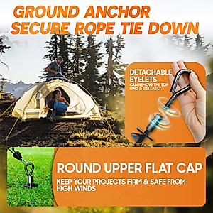 [Premium] 4 Pack Ground Anchors with Power Nut Driver Drill Bit, Ground Anchors Screw in, Swing Set Anchors, Trampoline Anchors High Wind Heavy Duty for Camping Tents, Car Ports, Swing Sets, Canopies