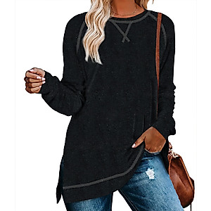Aokosor Black Sweatshirts for Women 2024 Casual Fall Clothes Long Sleeve Tops Oversized XL