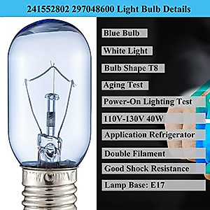 297048600 241552802 AP3770086 1056577 AH976993 EA976993 PS97699 Refrigerator Light Bulb Compatible with Frigidaire Kenmore Whirlpool KitchenAid Electrolux Refrigerators T8 E17 40Watt Light Bulb,2 pack