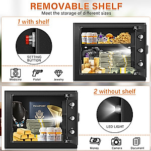 Mitlvge 0.5 Cu ft Home Safe Fireproof Waterproof, Fireproof Safe with Fireproof Document Bag, Home Security Safe with Electronic Digital Keypad & LED Light, Small Safe Box for Money Firearm Medicine