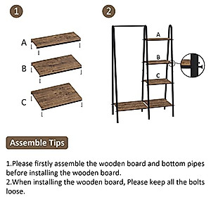 YOUDENOVA Clothing Rack with Bottom Shelve, Industrial Garment Rack with 3 Mesh Shelves, Freestanding Closet Heavy Duty with 2 Fabric Storage Boxes