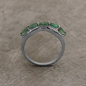 Shine Jewel Genuine Emerald 925 Silver Stacking Ring Half Eternity Wedding Stackable Band (10)