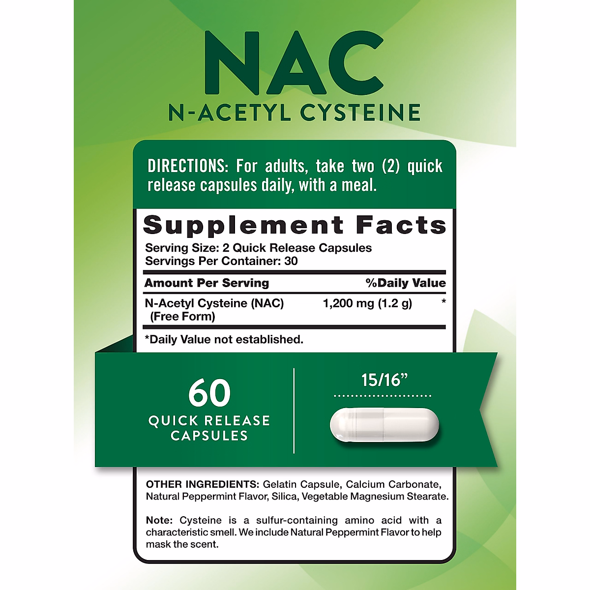 Nature's Truth NAC Supplement | 1200mg | 60 Capsules | N Acetyl Cysteine | Free Form Amino Acid | Non-GMO and Gluten Free Supplement