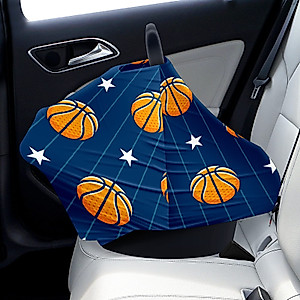 Baby Car Seat Stroller Covers Basketballs and Stars Nursing Cover Breastfeeding Scarf Soft Breathable Stretchy Infant Car Canopy Coverage Carseat Cover for Boys and Girls Multi Use