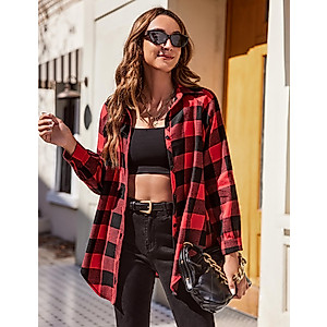 Zeagoo Womens Flannel Plaid Shirts Long Sleeve Boyfriend Shirt Button Down Blouses