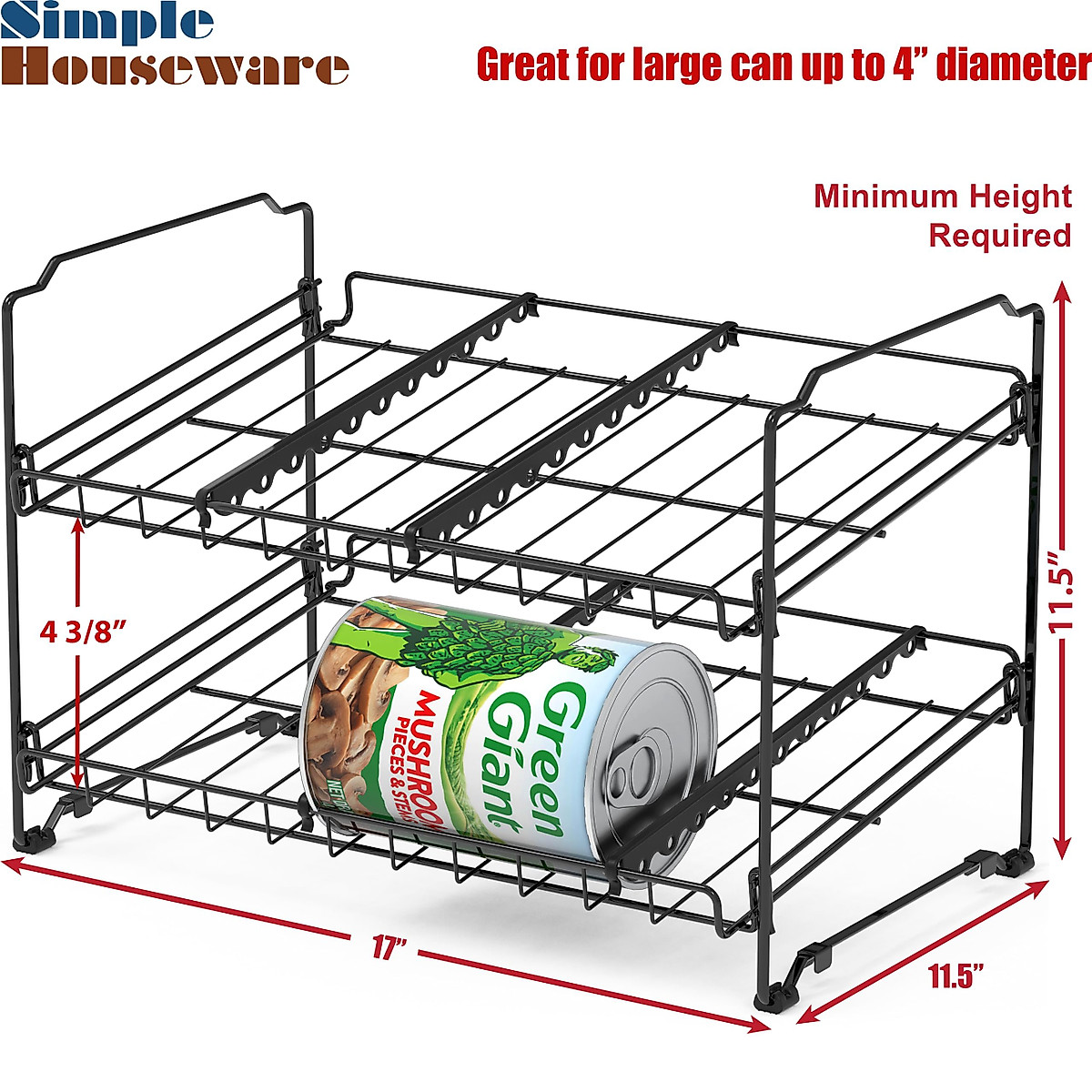 2 Pack SimpleHouseware 2 Tier Can Rack, Black