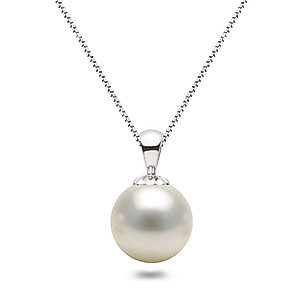 Japanese Akoya Cultured Pearl Pendant Necklace AAAA Graded 9mm White Necklace Pendant with Sterling Silver Setting and Matching 16 Inch Chain - Orien Jewelry