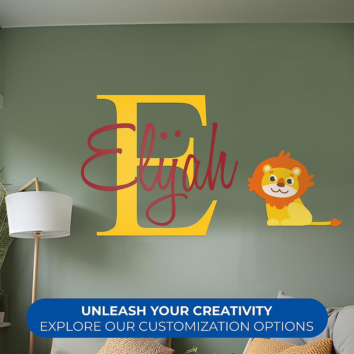 Personalized Name Lion Animal Series - Baby Boy - Wall Decal Nursery for Home Bedroom Children (Wide 28"x15" Height)