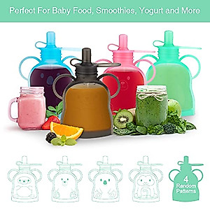 Morlike Refillable Silicone Baby Food Pouches, Reusable Squeeze Storage containers Bags with Straws for Toddlers Kids, BPA Free & Freezable, 4.5oz (Green - 4 Pack)