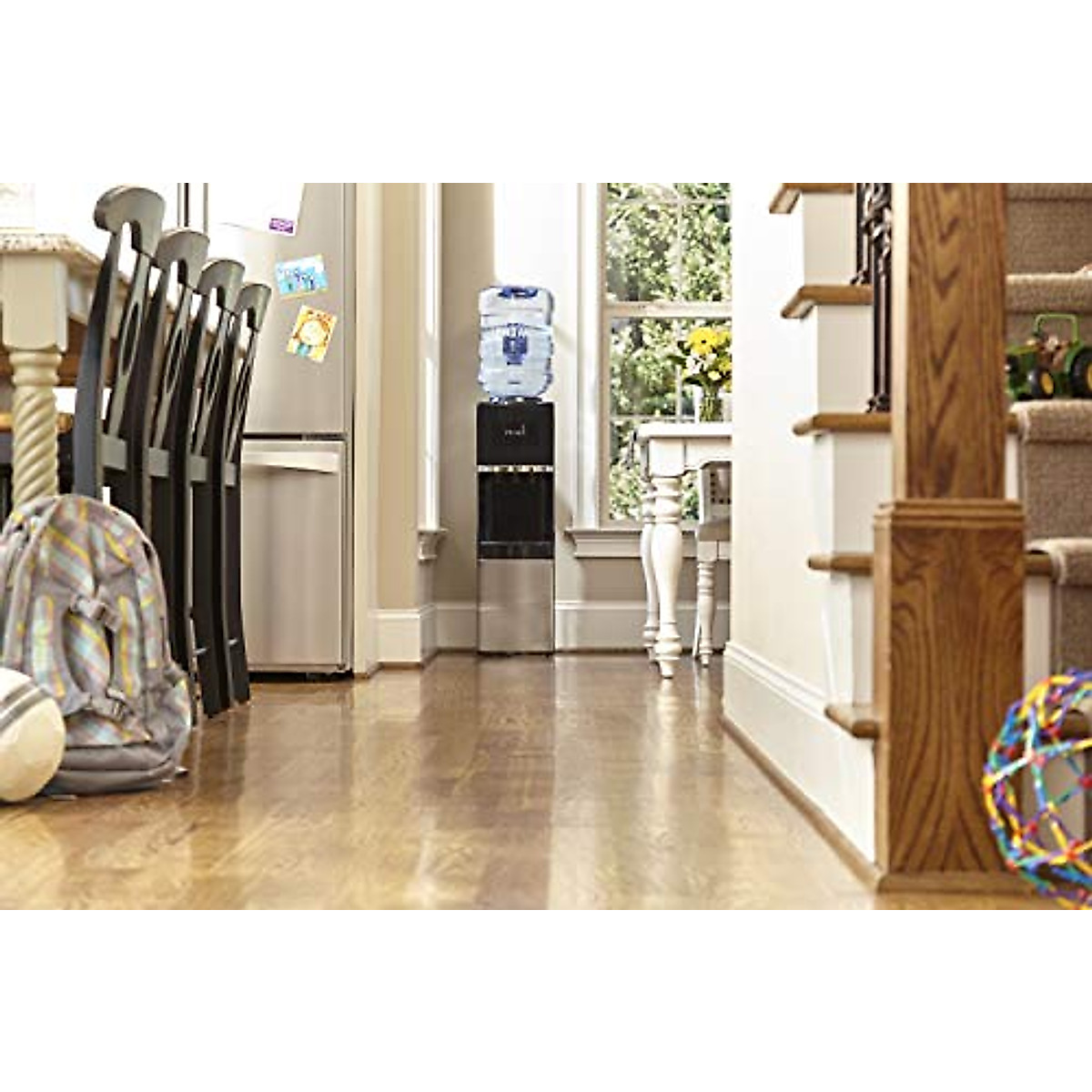 Primo Top-Loading Water Dispenser - 3 Temp (Hot-Cool-Cold) Water Cooler Water Dispenser for 5 Gallon Bottle w/Child-Resistant Safety Feature, Black and Stainless Steel, 3 Spout