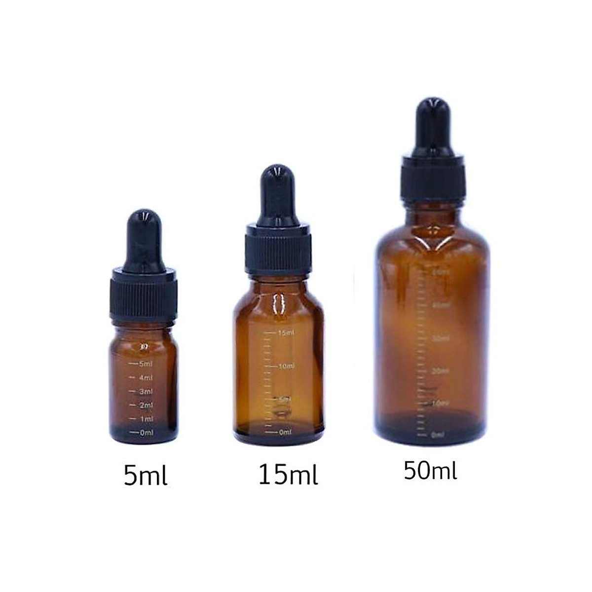 QUUPY 3PCS Portable Amber Glass Graduated Scale Dropping Bottle Vials With Black Rubber Cap And Glass Dropper Pipette For Cosmetic Perfumes Essential Oils Liquids Storage