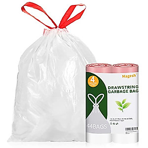 Drawstring Small Trash Bags, Magesh 4 Gallon Trash Bag Drawstring Extra Thick, Small Garbage Bags 4 Gallon Unscented, Quick Cinch for Bathroom Kitchen Office Small Can, 44 Count, White