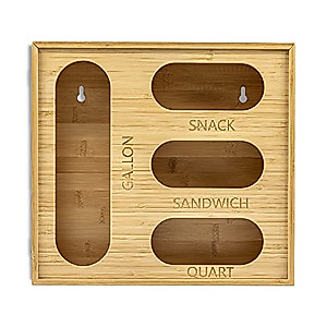 Bhouma - Ziplock Bag Drawer Organizer with Sliding door, Bamboo Kitchen Drawer Organizer, Drawer Divider for Quart, Snack, Sandwich & Gallon Bags, Kitchen Organizer, 15x15 inch, Rounded Interiors