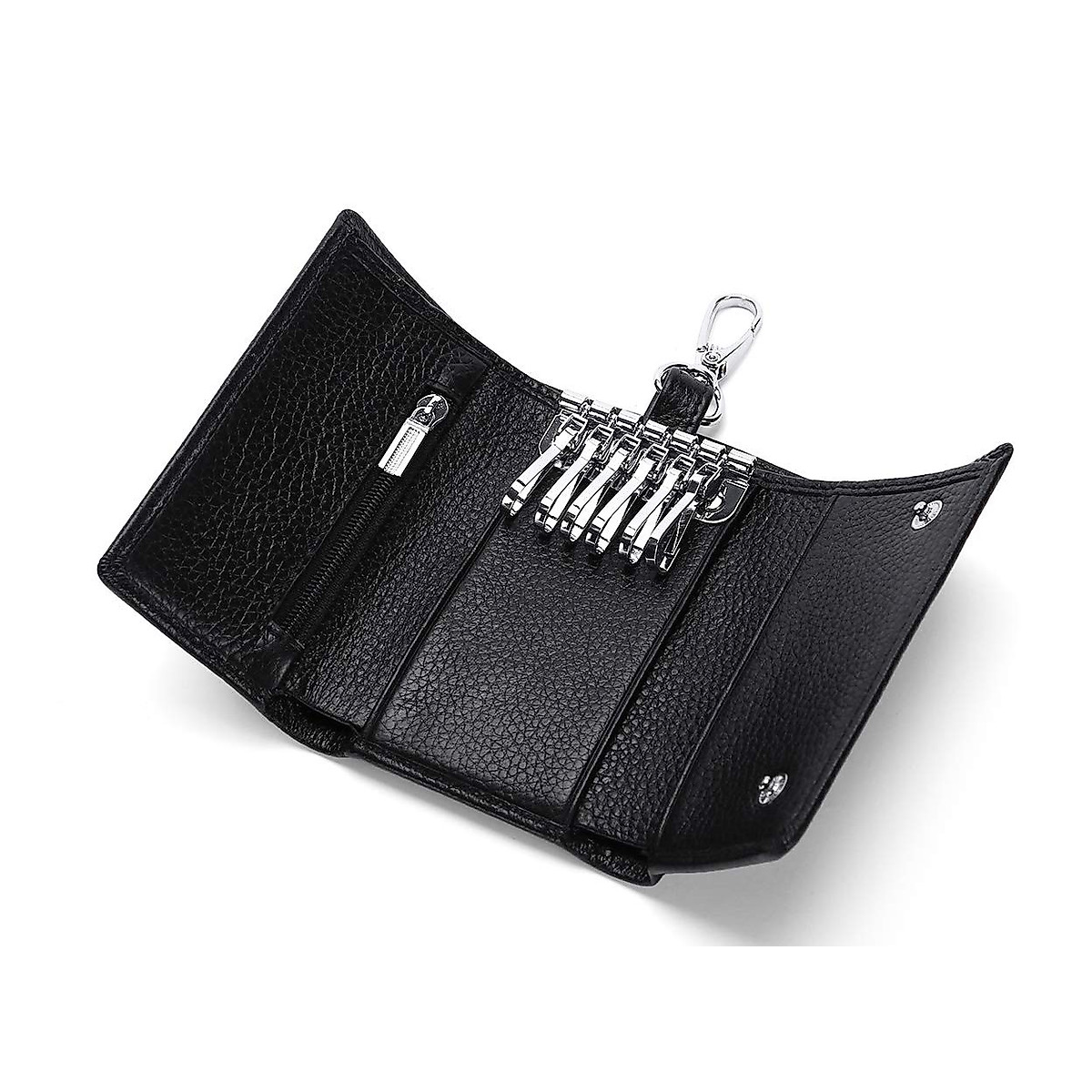 RuoFeng Keychain Key Holder Ring with 6 Hooks Snap Closure (Black)