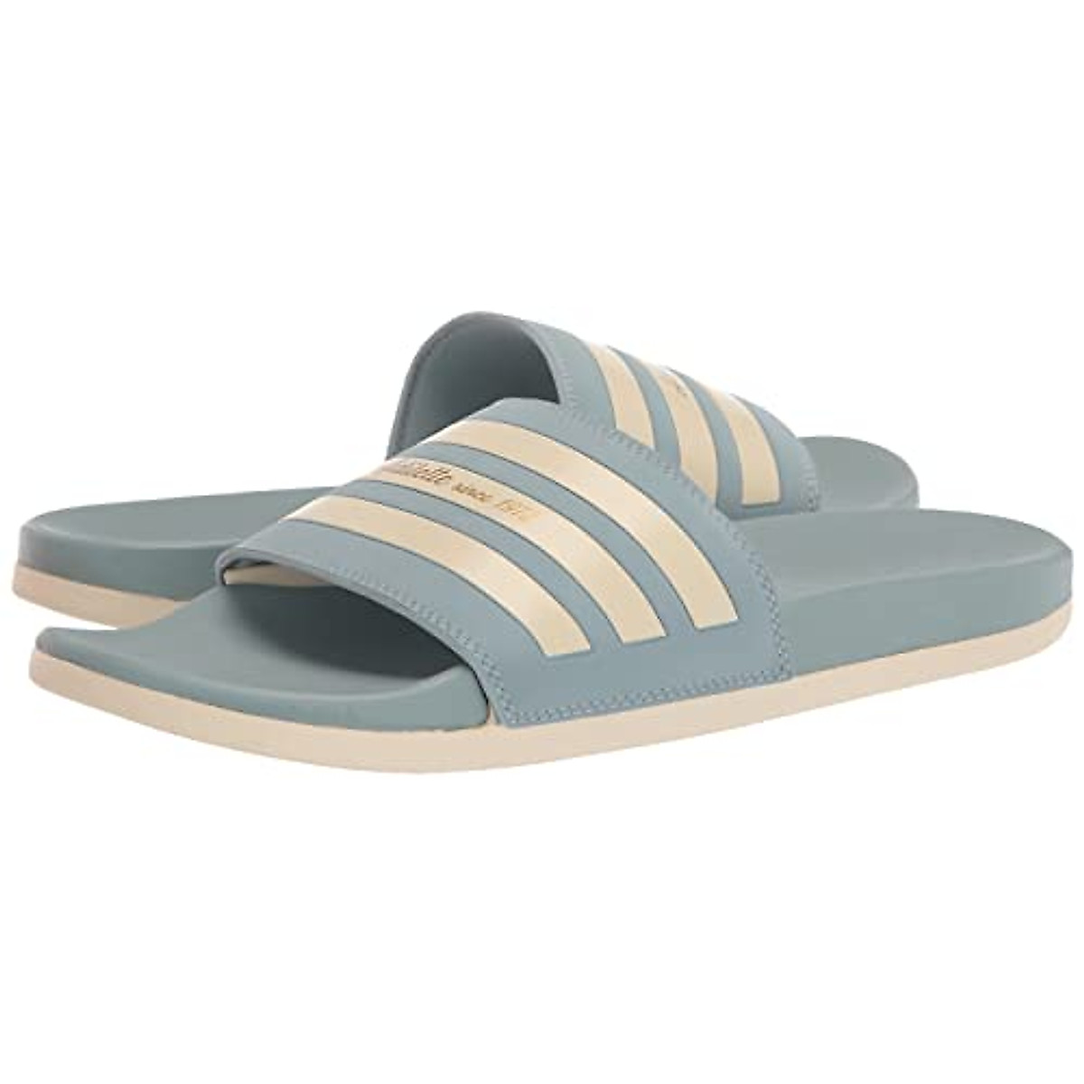 adidas Unisex Adilette Comfort Slide Sandal, Magic Grey/Wonder White/Gold Metallic, 15 US Women