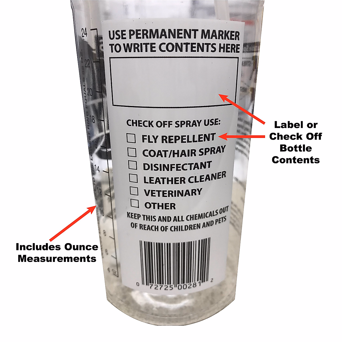 HARRIS Professional Spray Bottle for Horses 32oz (3-Pack), All-Purpose Chemically Resistant with Clear Finish, High Output Pressurized Sprayer, Adjustable Nozzle and Measurements