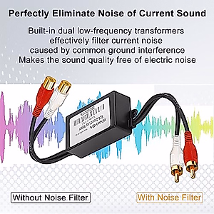 RCA Noise Filter Hum Eliminator (No Reduce Bass) Ground Loop Isolator ...