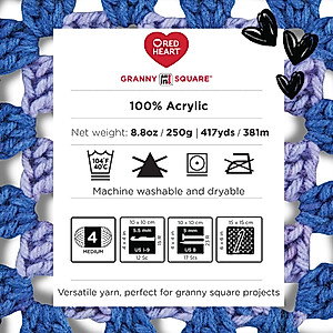Red Heart All in One Granny Square Aran - Lily PAD Yarn - 3 Pack of 250g/8.8oz - 100% Acrylic - #4 Worsted (Medium) - 381m/417Yards - for Knitting, Crochet and Amigurumi