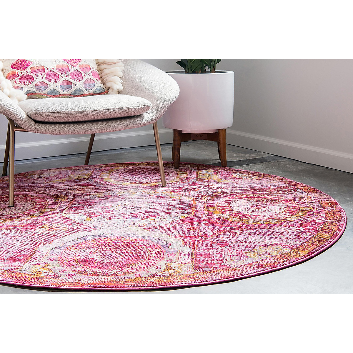 Unique Loom Baracoa Collection Area Rug - Coppelia (8' 4" Round, Pink/ Ivory)