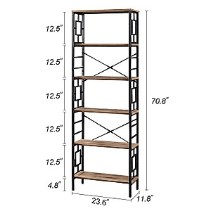HOMISSUE Bookcase,6-Tier Tall Bookshelf Metal Bookcase and Bookshelves, Free Standing Storage Modern Bookshelf for Home Office Living Room and Bedroom, Rustic Brown