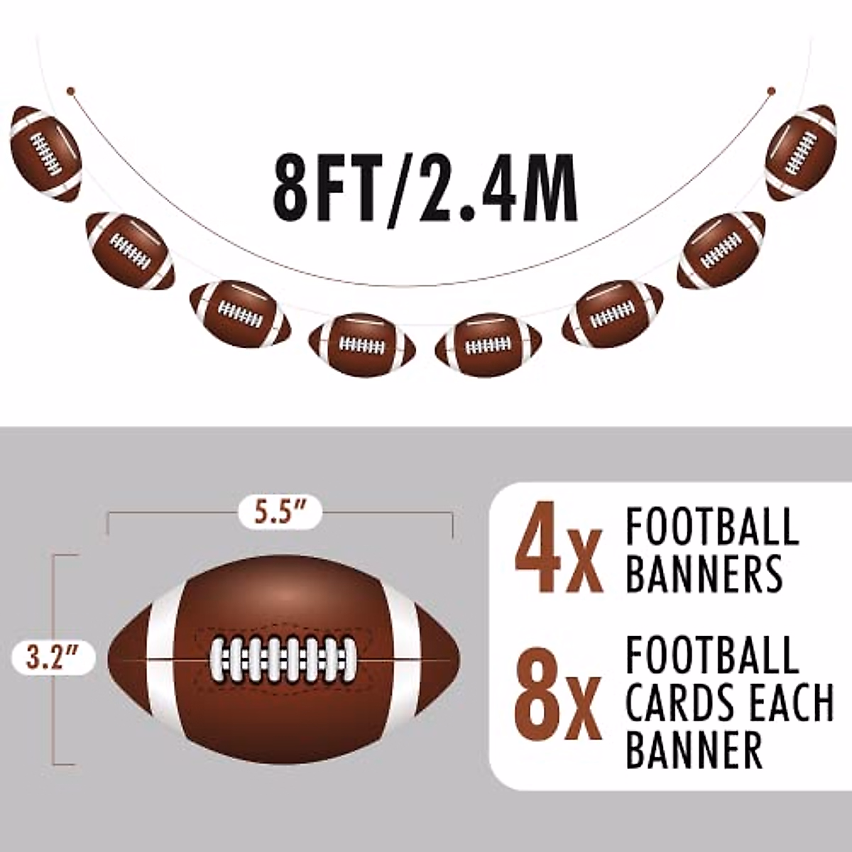 4PC - Football Party Decorations - Football Banner - Football Hanging Decorations Decor for Themed Birthday Party Bowl Game Fans Home Garland Supplies Flag