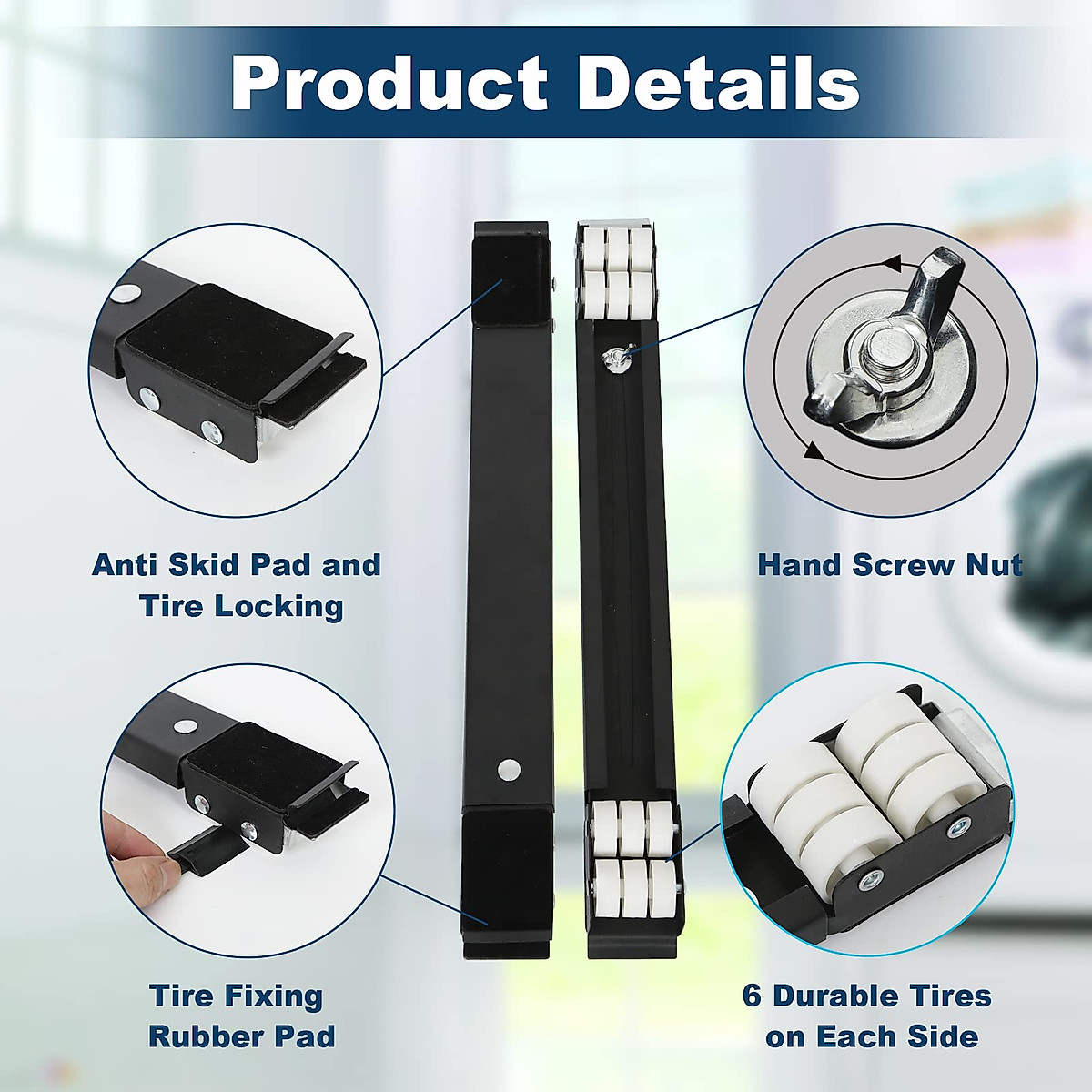 Lemtrflo Heavy Duty Extendable Appliance Rollers Mobile Washing Machine Base,Furniture Dolly Mobile Roller,Fridge Stand Moving Cart Appliance Wheels for Washing Machines,Dryers, Refrigerators (White)