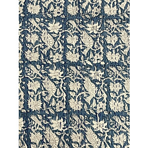 Cotton Bird Block Print Bedding Throw Blanket Bedspread Handmade Home Decorate Gudari Boho Twin Size Kantha Quilt KQ-357