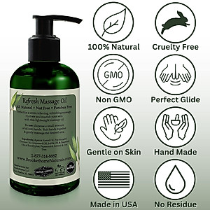 Refresh Massage Oil for Massage Therapy with Eucalyptus & Peppermint Essential Oils - All Natural Sore Muscle Relief. Ideal for Full Body Relaxation – Nut Free Formula 8oz