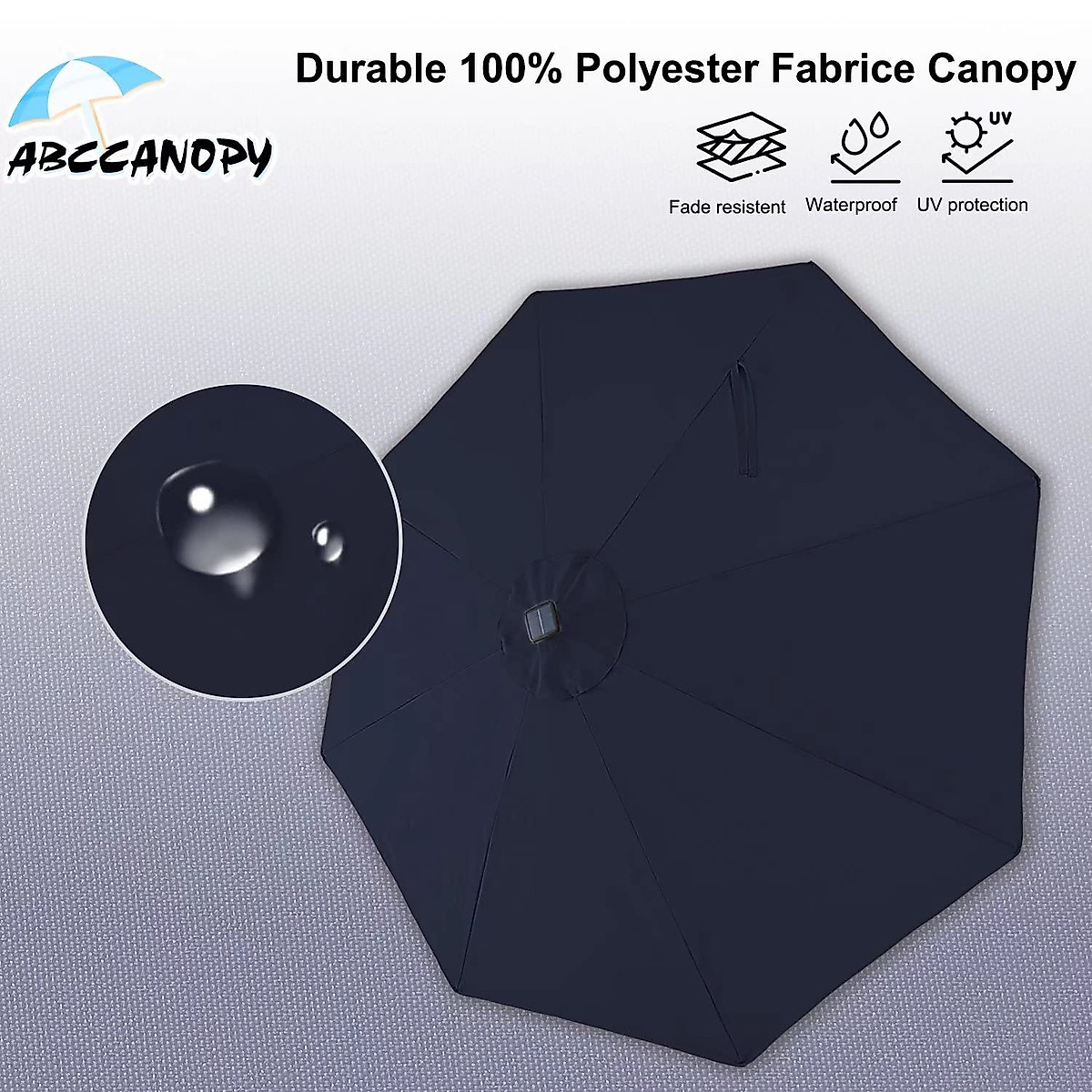 ABCCANOPY Durable Solar Led Patio Umbrellas with 32LED Lights 9FT (Navy Blue)