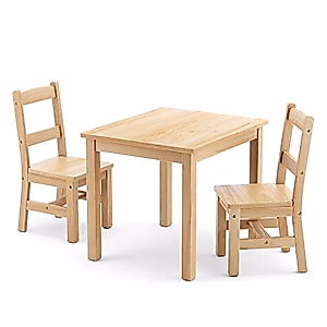 Curipper Rubberwood Kids Table and 2 Chair Set, Water Resistant Toddler Table and Chair Set, Non-Slip Pad and Waterfall Edge, Easy to Clean,Ideal Children Table Set for Bedroom, Playroom,Natural Wood
