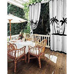 Outdoor Curtains for Patio 2 Panels Set Summer Palm Silhouette Life is Better Under the Palm Wood Grain Waterproof Privacy Outside Curtain Sun Blocking Grommet Drapes for Porch Gazebo Pergolas 52"x95"