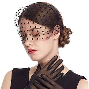 Cizoe Fascinators with veil Bridal Wedding Veil Mesh Lace Headband Tea Party Headdress (1C-Black)