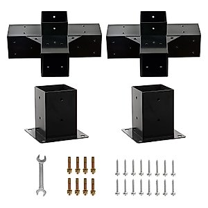 Anman 4-Way Right Angle Corner Wood Brackets(Alloy Steel) with Screws for 4x4 (Actual: 3.5x3.5), DIY Pergola Kit/Gazebo Kit/Patio/Sheds (4 Way pergola Brackets & Flange Anchor Bases (2 PCS))