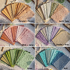 96 Sheets Textured Scrapbook Paper and Mesh Fabric Assorted Set - 6 Pack Mixed Special Paper for Scrapbooking Planner Bullet Junk Journal Supplies Mixed Media Collage Card Embellishments 3.9x5.5 Inch