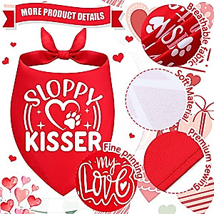 20 Pieces Valentine's Day Dog Bandana, Red Pet Triangle Bibs Scarf, Valentine Bandana for Dogs, Free Kisses Heart Breaker Adjustable Neckerchief Scarf for Puppy Cats Pet