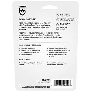 GEAR AID Tenacious Tape Mini Patches for Down Jacket Repair, Black and Clear, six 1.5”x 2.5”