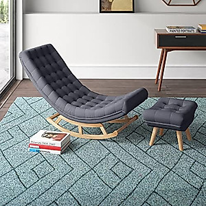 Barton Premium Rocking Lounge Chair Soft Fabric Cushion Living Room Chair Wooden Legs Footrest Chair Indoor Outdoor Use (Grey)