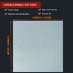 50Pcs Bubble Pouches Wrap 12”x12”, Clear Bubble Out Bags for Packing, Double Walled Moving Supplies Bubble Bags for Fragile Dishes China Plates, Bubble Pouch Bags for Shipping Storage Wrapping