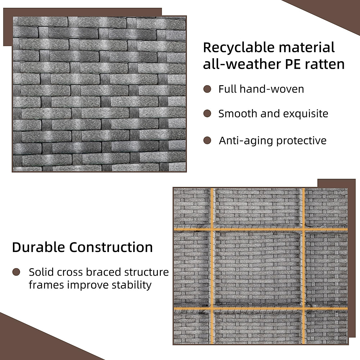 Shintenchi 4-Piece Outdoor Gray Wicker Patio Conversation Furniture Set, Rattan Patio Furniture Set with Weather Resistant Cushions and Tempered Glass Tabletop,Blue