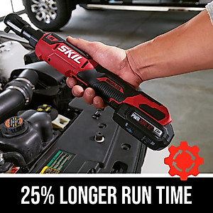 SKIL PWR CORE 12 Brushless 12V 3/8 Inch Ratchet Wrench Kit Includes 2.0Ah Lithium Battery and PWR JUMP Charger - RW5763A-10
