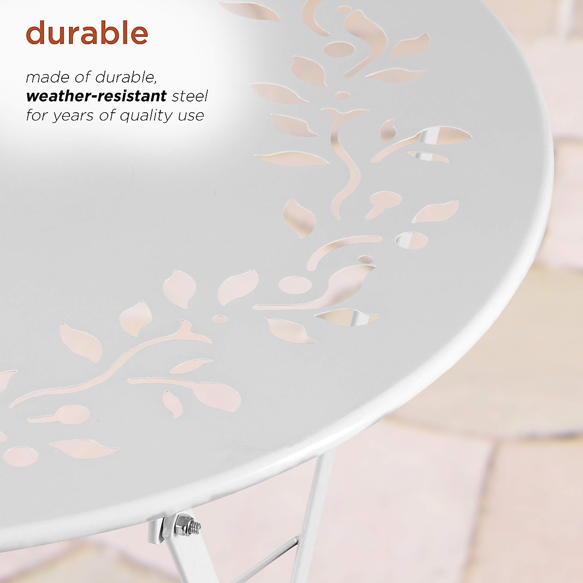 Alpine Corporation MSY100A-WT Alpine Bistro Set, Table: 24" L x 24" W x 28" H Chair: 17" L 18" W x 33" H, White