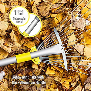 Jardineer Leaf Rake - Garden Rake for Leaves, Adjustable Metal Rake and Yard Rake, Collapsible Lawn Rake with Expandable Head from 7 inch to 23 inch. Ideal Garden Leaf Rake Tools