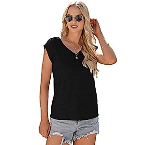 AUSELILY Womens Cap Sleeve T-Shirt Casual Loose Fit Tank Tops Black