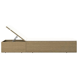 vidaXL Adjustable Sunlounger in PE Rattan and Powder-Coated Steel - Outdoor Patio Sunbed with Thick Padded Cushion – Weather Resistant & Lightweight - Brown and Cream White